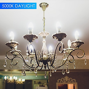 Energetic E12 LED Candelabra Light Bulbs 5.5W (60 Watt Equivalent), Daylight 5000K, 600LM Chandelier Light Bulbs, B11 Candle Bulbs for Ceiling Fan, RA 80 Recessed Can Light, Non-Dimmable, Pack of 6