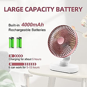 ASYOURZ Small Desk Fan Oscillating Table Fan 9 Inch, USB Rechargeable Fan 4000mAh Battery Operated Fan, Adjustable Desktop Fan with 4 Speeds Portable Fan Desk Fan for Bedroom Office Travel Bathroom