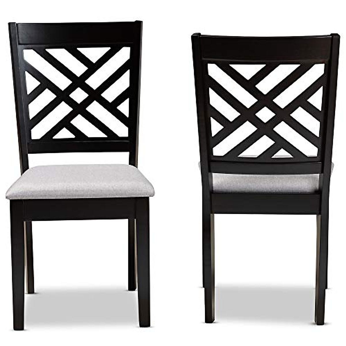 Baxton Studio Fallon Dining Chair Set and Dining Chair Set Grey Fabric Upholstered Espresso Brown Finished Wood 2-Piece Dining Chair Set