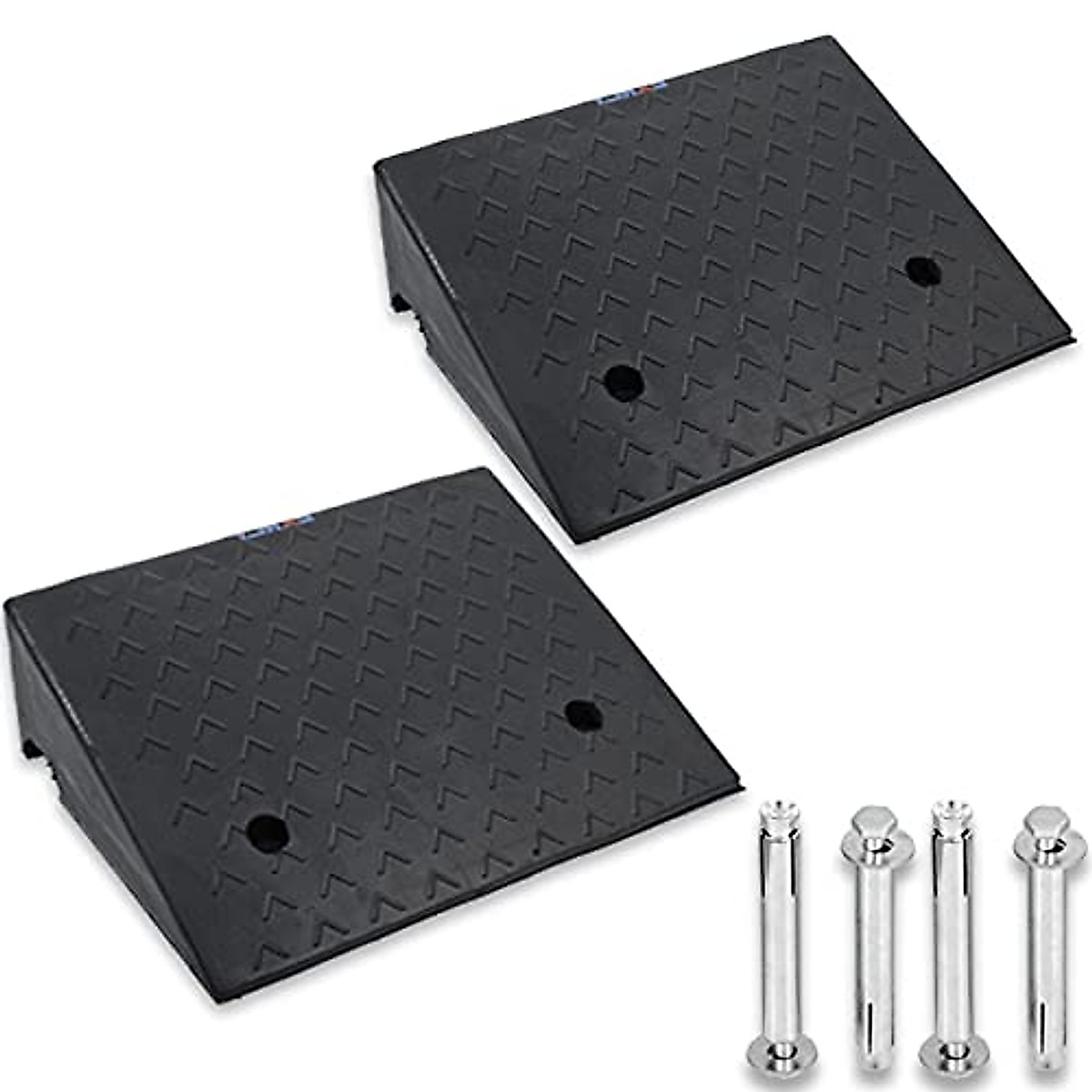 CXRCY Rubber Curb Ramp 6” Rise 2 Pack Industry Heavy Duty Black Threshold Ramps with 4 Expansion Bolts for Sidewalk, Loading Dock, Driveway, Wheelchair, Car, Bike