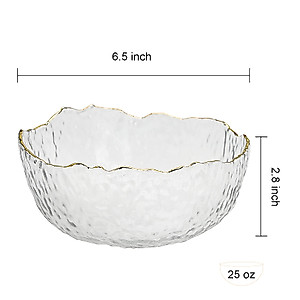 TOSSOW Glass Salad Bowl Irregular Shape Serving Bowls, 25 oz Pyrex Mixing Bowls for Kitchen Prep, Fruit, Snack, Dessert, and Candy Dishes or Nut Bowls(Transparent)