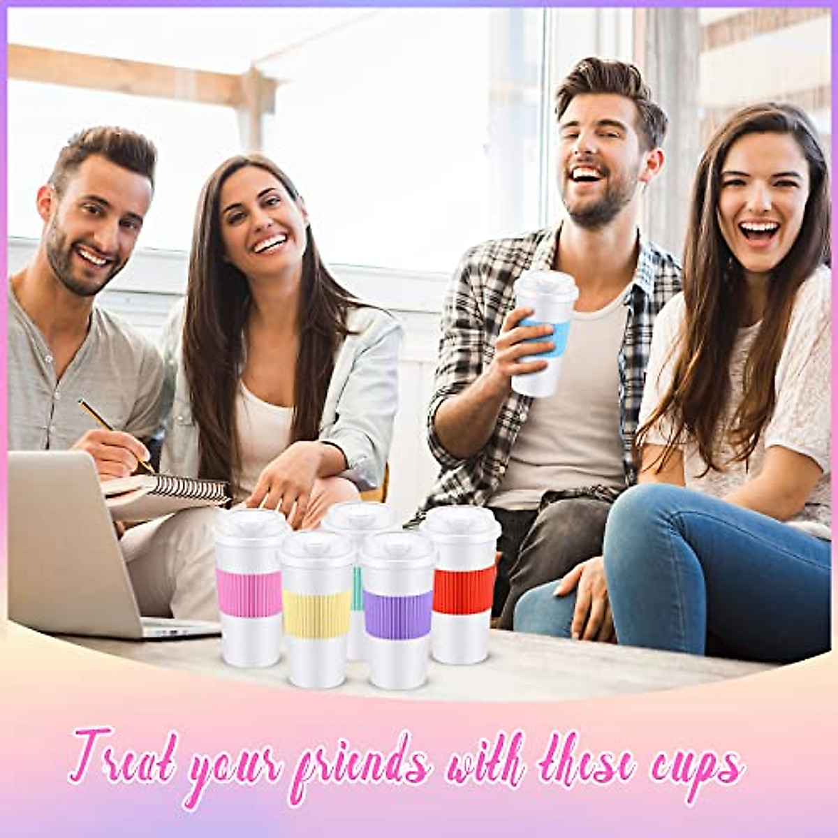 Inbagi 6 Pieces Reusable Coffee Mugs with Lids 16oz Plastic Coffee Cups with Silicone Sleeve Dishwasher and Microwave Safe Durable Travel Mugs for Cappuccino Latte Tea Espresso Hot Chocolate