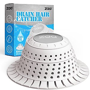 Bathtub Drain Hair Catcher, Silicone Collapsible 1 Pack Drain Protector for Pop-Up and Regular Drains of Shower, Bathtub, Tub, Bathroom, Sink, White