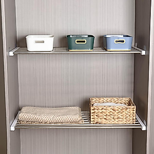 Hershii Adjustable Closet Shelf Wardrobe Rail Metal Hanging Rod Storage Rack Extendable Clothes Divider Separator Organizer for Cabinet Cupboard Kitchen Bathroom, (13.77''-23.62'') X 14.17''