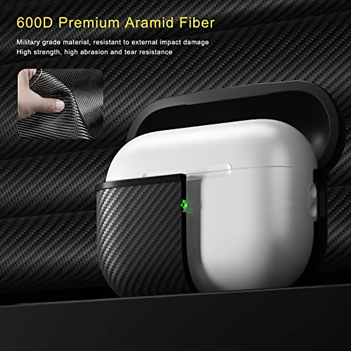 memumi Aramid Fiber Case for Airpods Pro 2 2022, Sturdy Durable Aramid with Hybrid TPU Soft Material Shockproof Protective Cover for Airpods Pro 2nd Generation Carbon Fiber Case 600D Black
