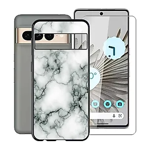 HGJTF Phone Case for Google Pixel 7 Pro (6.7") with 1 X Tempered Glass Screen Protector, Shockproof Silicone Black Shell Slim Soft TPU Bumper Cover for Google Pixel 7 Pro - WM73