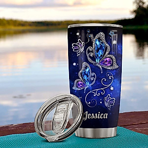 Wassmin Personalized Butterfly Stainless Steel Vacuum Insulated Tumbler With Lid - Custom Name Tumbler 20 Oz 30 Oz Double Walled Insulated Coffee Cup for Gym Fitness Travel