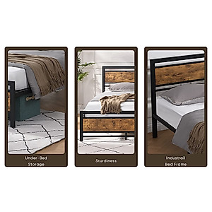 12 Inch King Size Metal Platform Bed Frame with Wooden Headboard and Footboard, Mattress Foundation, No Box Spring Needed, Large Under Bed Storage, Non-Slip Without Noise(Rustic Brown, King)