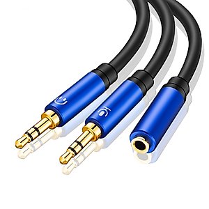 Tan QY Headphone Splitter 5FT, Headphone Splitter for Computer 3.5mm Female to 2 Dual 3.5mm Male Headphone Mic Audio Y Splitter Cable Smartphone Headset to PC Adapter (5Ft/1.5M, Blue)