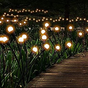 OHIJOY Swaying Garden Lights with Built-in Motor, 4pcs Firefly Lights Outdoor IP65 Waterproof, LED Garden Decorative Lights for Pathway Yard Patio - Warm Yellow