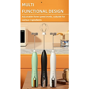 Immersion Blender Handheld, 2-in-1 Hand Blender Electric with USB Rechargeable 3 Speeds, Stainless Steel Blade Stick Blender with Whisk, for Coffee Latte,Hot Chocolate, Egg (Green)