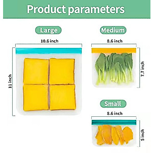 lwc 12 Pack Dishwasher Safe Reusable Storage Bags (6 Sandwich Bags, 6 Snack Bags, ), BPA Free Freezer Safe Leakproof Silicone and Plastic Free Lunch Bags Food Storage, 8.66'' x 7.76'' 8.66'' x 5.31''