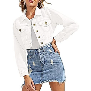 Grabsa Women's Cropped Jean Jacket Long Sleeve Button Down Denim jackets for Dresses