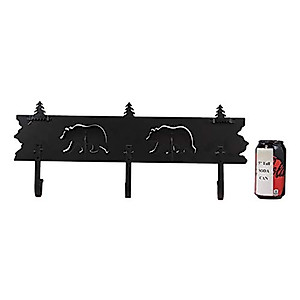 Ebros Western Rustic 2 Roaming Black Bear Silhouettes And 3 Green Pine Trees 3-Peg Cast Iron Wall Hooks 20.25"Wide Hanger 3D Abstract Art Forest Bears Coat Hat Keys Hook Decor Hanging Sculpture Plaque