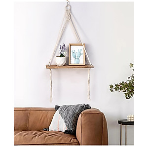 DD-life Macrame Rope Triangle Shelf Wooden Wall Hanging Shelves Macrame Hanging Shelf Farmhouse Rustic Modern Plant Aesthetic for Room Nursery Bathroom Living Room College Dorm Room