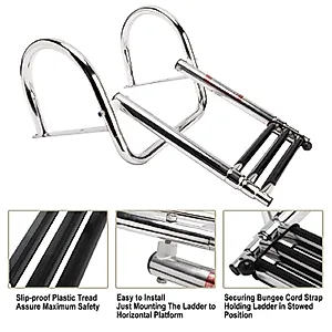 NovelBee 3 Step Inboard Boat Ladder,Stainless Steel Telescoping Step Ladder Folding Dock Ladder for Marine Boat Yacht Swimming Pool