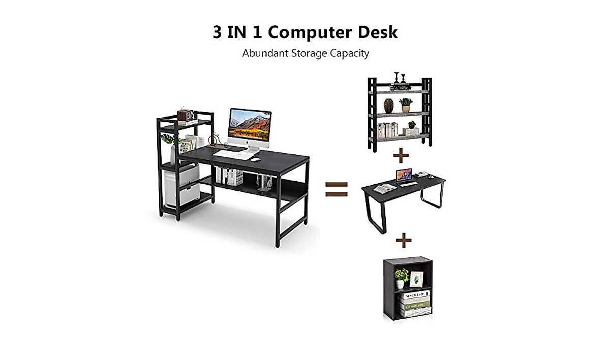 Tribesigns 60-Inch Computer Desk with Storage Shelves | Modern Home Office