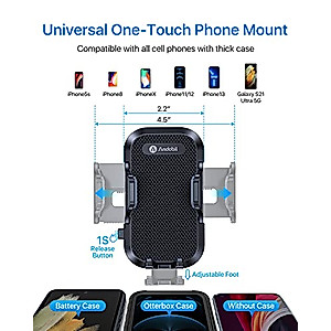 andobil Cup Holder Phone Mount, [Military-Grade, Super Stable] Adjustable Height Solid Long Gooseneck Cup Cell Phone Holder for Car Truck with Quick Swivel Compatible with iPhone 14 13 12 Pro Max