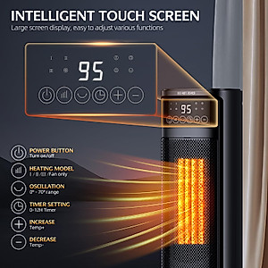 GIOFXY Indoor Space Heater, 1-12H Timer, Digital Display, 70°Oscillation, PTC Ceramic Electric Heating 1500W, Suitable for Office, Home.