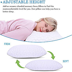 Cooling Bed Pillows for Sleeping 2 Pack Shredded Memory Foam Pillows Adjustable Cool Pillow for Side Back Stomach Sleepers Luxury Gel Pillows King Size Set of 2 with Washable Removable Cover