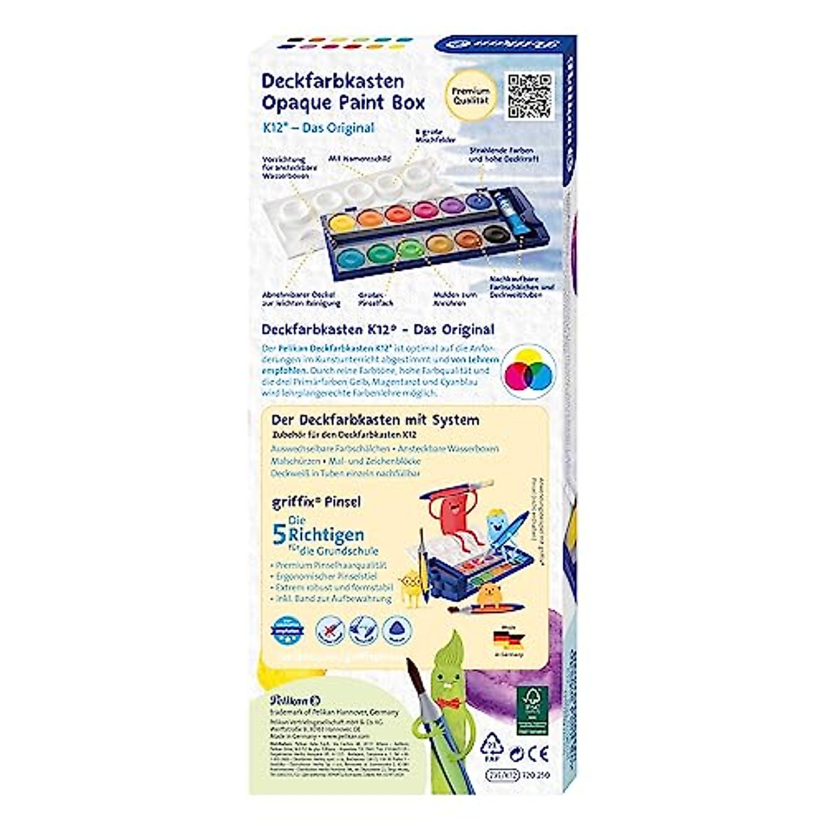 Pelikan Opaque Watercolor Paint Set, 12 Colors Plus Chinese White Tube (720854)