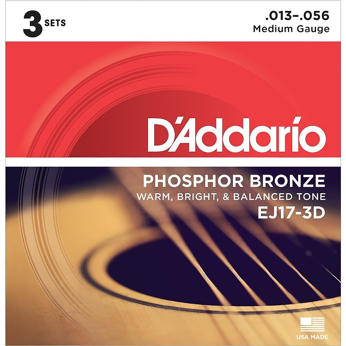 D'addario EJ17-3D Phosphor Bronze 13-56 Pack Of 3, Medium
