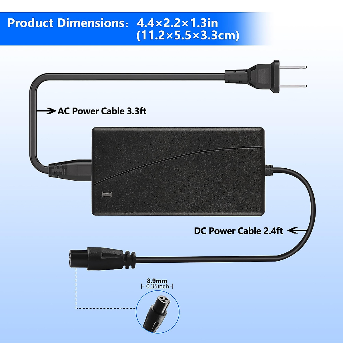 BXIZXD 42V Charger 3-Prong Inline Connector for 36V Pocket Mod/Dirt Quad/Sports Mod Electric Scooter Lithium Battery Power Supply, Battery Charger for Electric Scooter