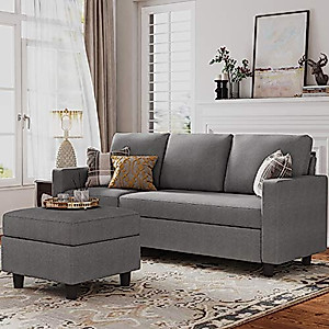 HONBAY Convertible Sectional Sofa, Convertible L Shaped Couch with Reversible Chaise, Sectional Couch for Small Space Apartment, Grey
