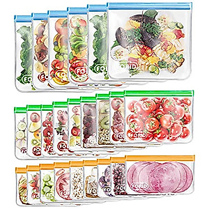 24 Pack Reusable Food Storage Bags - Non Plastic & Silicone Gallon Freezer Bags Sandwich Snack Resealable Lunch Bags Extra Thick Leakproof for Marinate Food & Fruit Cereal Travel Items Home Kitchen