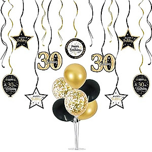 Nelbiirth Happy 30th Birthday Party Decorations Set,30th Birthday Gold Swirls Streamers with Gold Table Ballon Stand Kit,Cheers to Thirty Years Old Bday Party Decorations.
