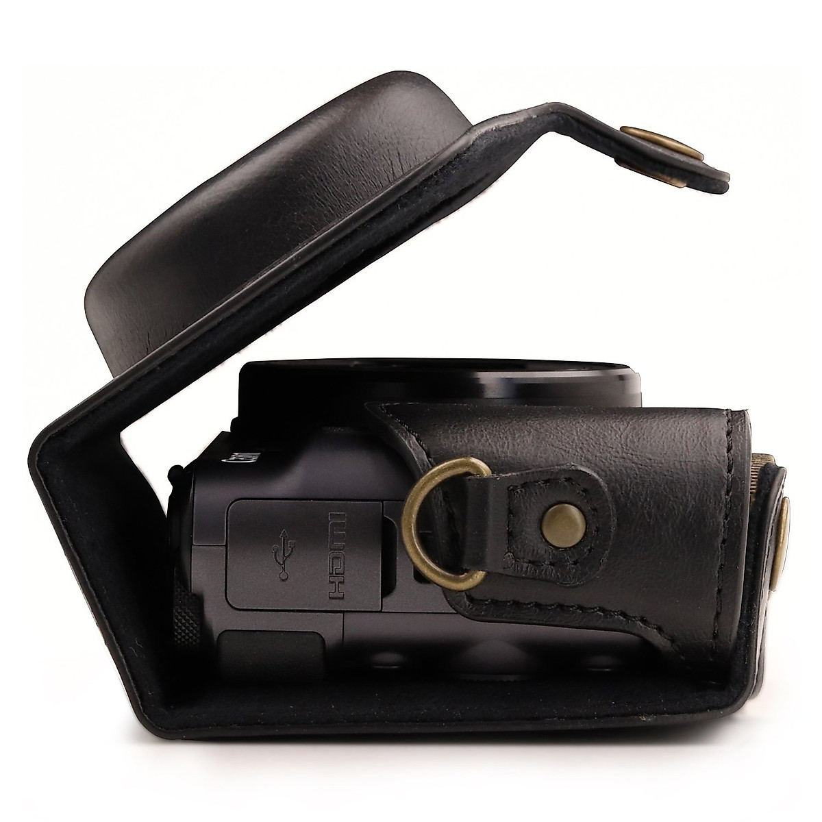 MegaGear MG1173 Canon PowerShot SX740 HS, SX730 HS Ever Ready Leather Camera Case with Strap - Black