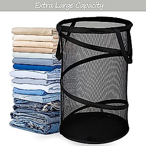 BATTOO Large Collapsible Laundry Basket Foldable Mesh Pop Up Hamper with Handles for Laundry Room, Bathroom, Kids Room, College Dorm, Travel, Storage Organizer Black