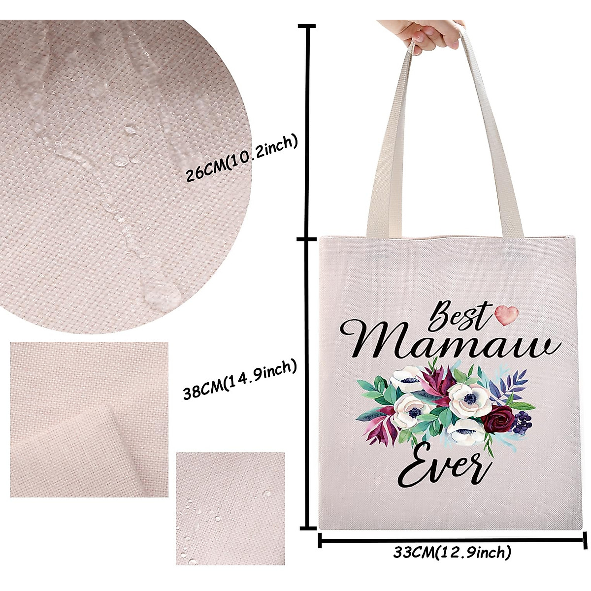TSOTMO Grandma Gift Mamaw Canvas Tote Bag Best Mamaw Ever Gift Mother's Day Gift (Mamaw canvas)