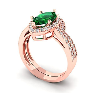 Clara Pucci 2.16ct Marquise Cut Halo Solitaire Simulated Emerald Engagement Promise Anniversary Bridal Ring Band set 18K Rose Gold 3.5