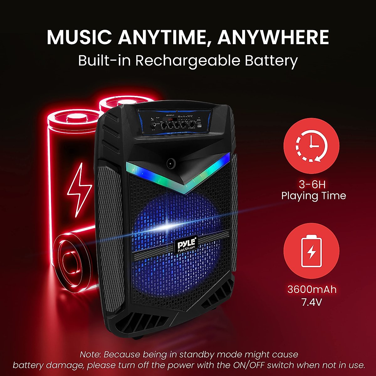 Pyle Portable Bluetooth PA Speaker System - 800W Rechargeable Outdoor Bluetooth Speaker Portable PA System w/ 12” Subwoofer 1” Tweeter, Recording Function, Mic In Party Lights USB/SD Radio- PPHP1242B