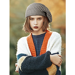 Newcotte 3 Pcs Soft Slouchy Crochet Beret Chic Cutout Beret Hats for Women Lightweight Knit Beanie Caps for Women(Black, Gray, Khaki)