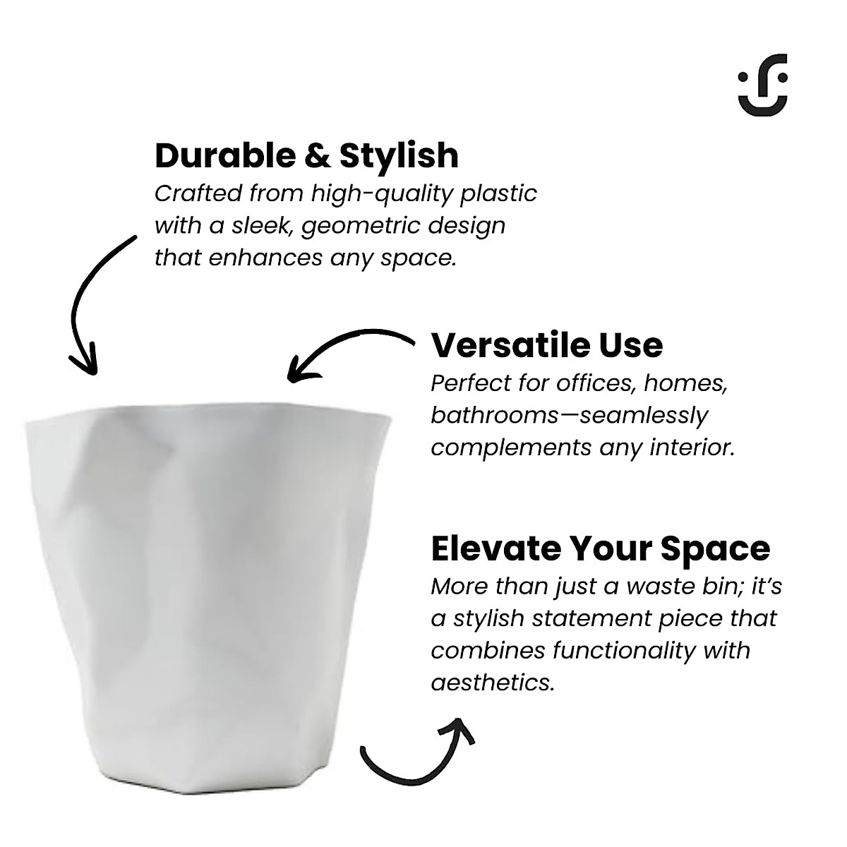 Small Plastic Geometric Design Trash Can, Trash Can for Bathrooms, Laundry, Kitchens, Offices, Kids Rooms, Bedrooms. 3.9 Gallon (Gray)