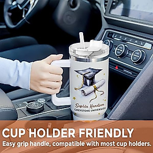 Foxcorner Personalized Graduation 2025 40oz Tumbler with Handle and Straw - Graduation Gifts for Her - Congrat Motivational Gifts For Graduates, Student, Friends - Stainless Steel Travel Cup with Lid