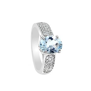 9X7 MM Natural Deep Color Aquamarine Gemstone 925 Sterling Silver March Birthstone Solitaire Unisex Promise Ring For Engagement (Rhodium Plated Silver, 6.5)