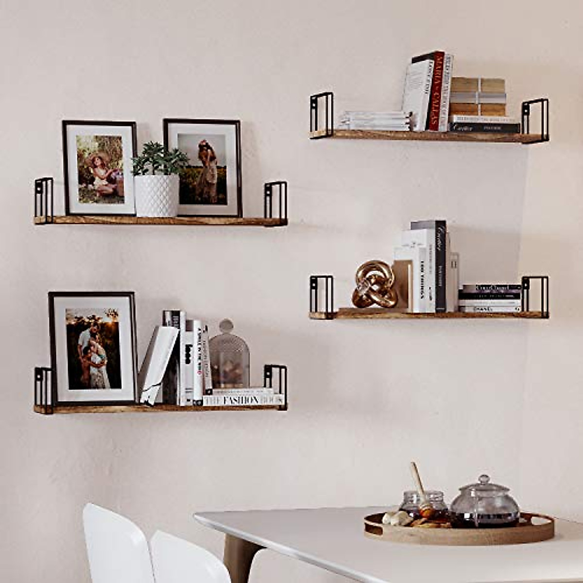 Wallniture Avila Floating Shelves for Wall, Kitchen Pantry Organization and Storage Shelves, Wall Bookshelves for Bedroom, Living Room Decor 24"x4.5" Set of 4 Natural Burnt