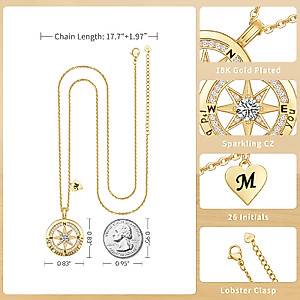 Peeshow Compass Initial Necklaces for Women Gifts for Wife Her Valentines Gifts for Girlfriend Mom on Birthday Anniversary Mothers Day Christmas-M