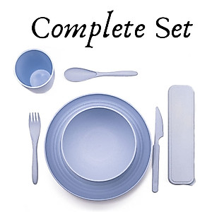 Generic Camping Plates and Bowls Set – 21Pcs Wheat Straw Dinner Set with Dinner Plates, Bowls, Cups and Cutlery – Premium BBQ Set with Cute Colours and Matte Finish – Includes Insulated Bag