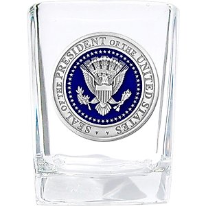 White House Gifts: Presidential Seal Square Shot Glass (1.5 oz) - Shot Glasses with Fine Pewter Casting on Presidential Symbol - Perfect as Souvenir, Collectible, or Man Cave Decor - Made in the USA