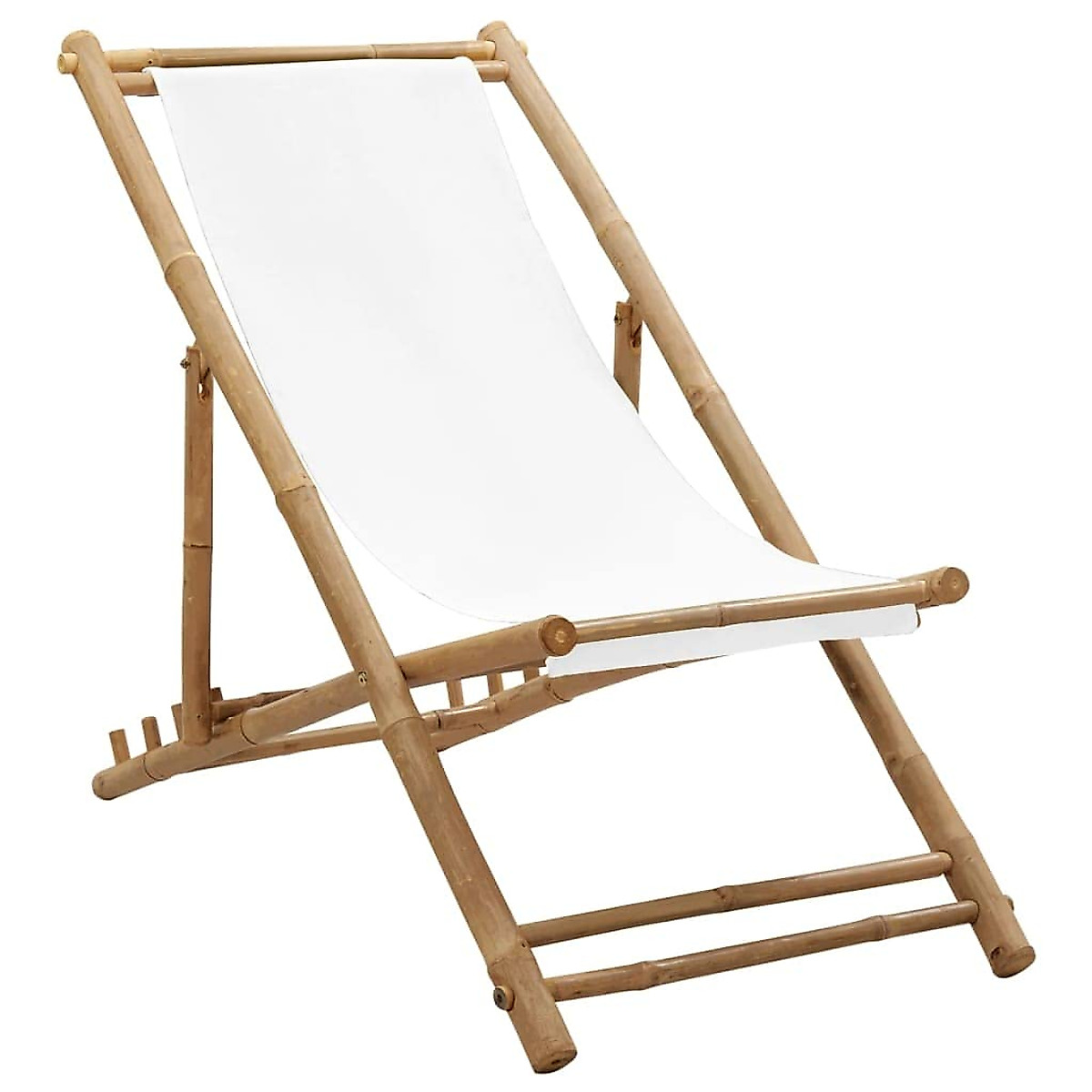 WEHUOSIF Patio Deck Chair Bamboo and Canvas,Patio Funiture,Barbecue Chairs,Balcony Chairs,Lawn Chairs,Garden Chairs,Folding Chair,Camping Chair,Adjustable in 4 Positions,for Deck, Poolside,Camping,