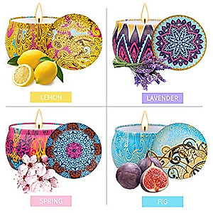 4 Pack Scented Candles Gifts Set for Women, 4.4 oz Soy Wax Portable Travel & Home Tin Jar Candles with Essential Oils for Bath, Stress Relief, Yoga Aromatherapy Candles with Strong Fragrance