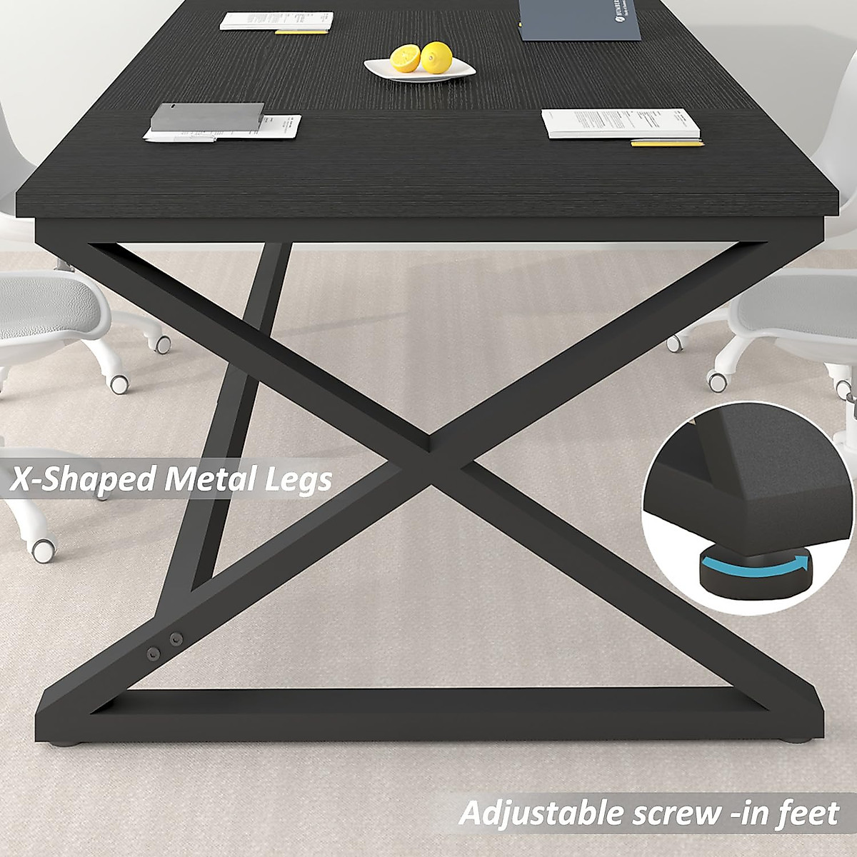 IBF Large Black Computer Desk, 70.8” Long Writing Desk for Home Office, Modern Simple Executive Work Study Desk for Two Person, Wood Double PC Gaming Workstation Computer Table for Bedroom, Black Oak