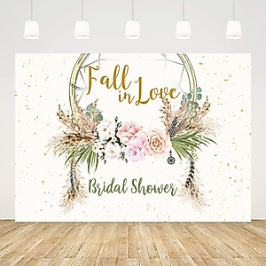 ABLIN 10x7ft Fall in Love Backdrop Boho Bridal Shower Decorations Pampas Grass Dreamcatcher Photography Background Bride to Be Engagement Bachelorette Party Decorations Props