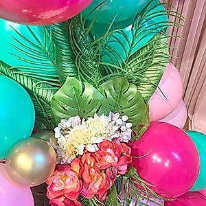 Sugoiti Flamingo Tropical Balloons Garland Arch Kit Rose Red Light Pink Cyan Metallic Gold 99PCS Latex Balloon for Hawaiian Luau Safari Jungle Wild Animal Kids' Birthday Party