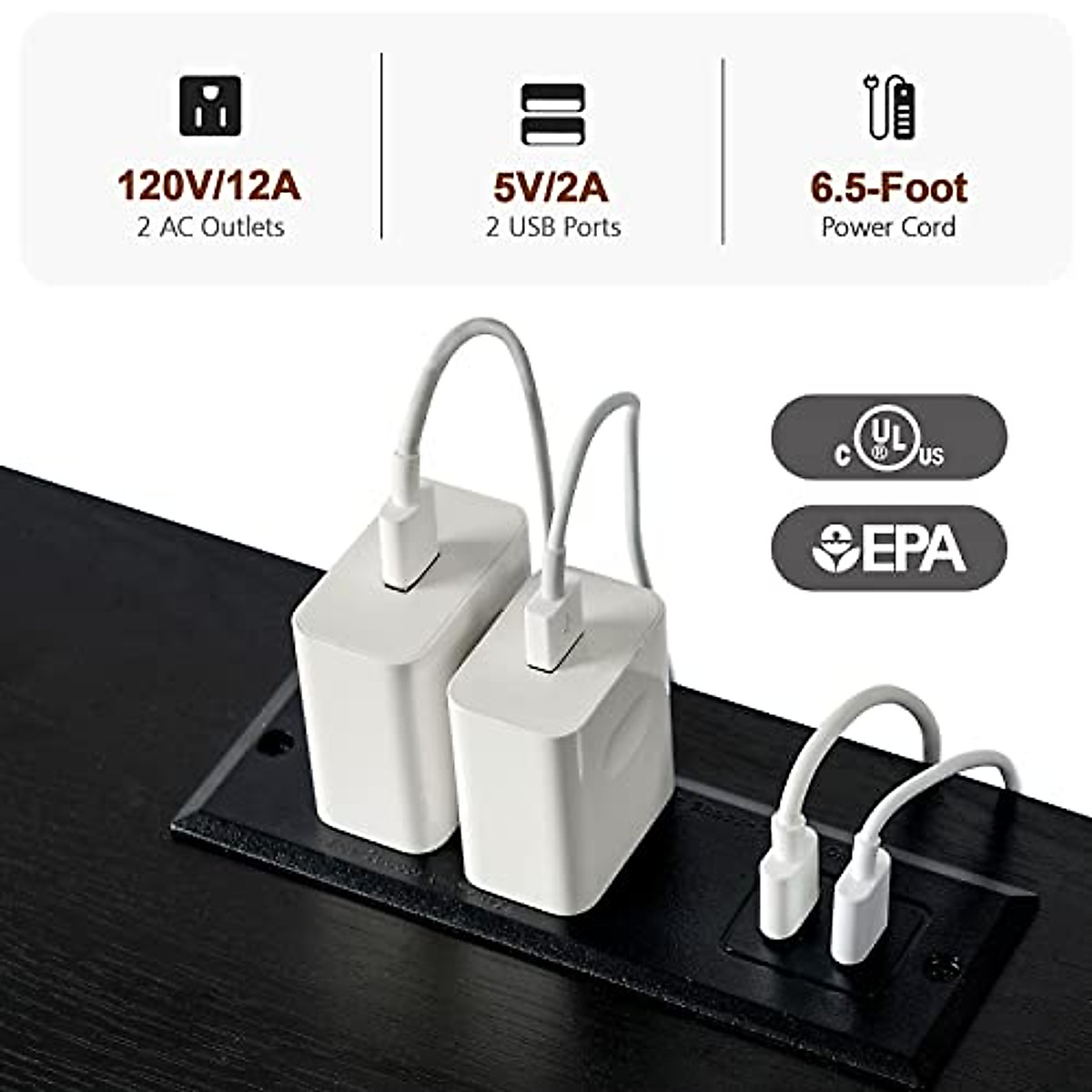 AMHANCIBLE Night Stand Set 2, Black Nightstand with Charging Station, End Tables Living Room with USB Ports and Outlets, Bed Side Tables Bedroom with Drawers HET05XBK