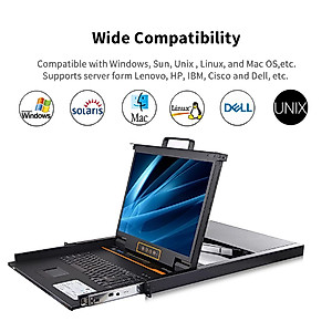 8 Port Rack Mount KVM Console w/19" Rackmount Monitor, 1U VGA KVM Switch Drawer+Keyboard+Touchpad+8 VGA Cable,OSD/Hotkey/Button Switch, 1280X1024@60Hz, 23.8" Deep,Compatible with Windows,Linux,Mac,Sun